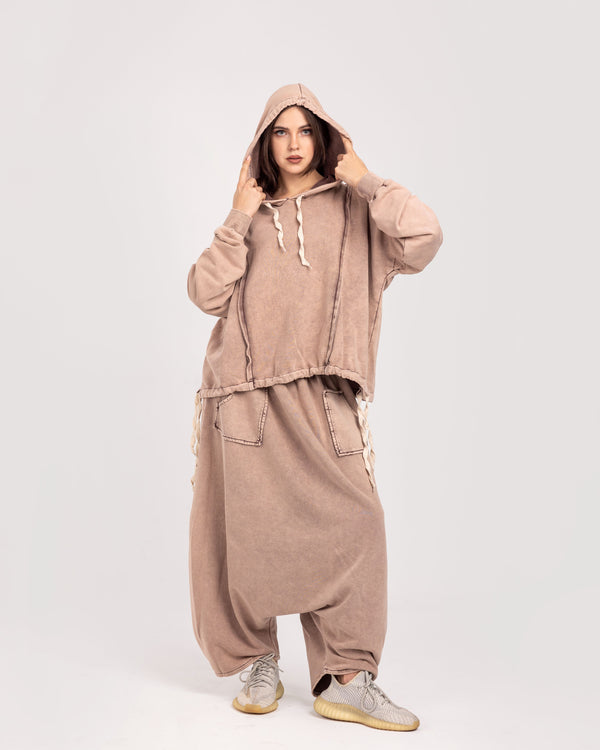 Beige Washed Sherwal Set - Theyab