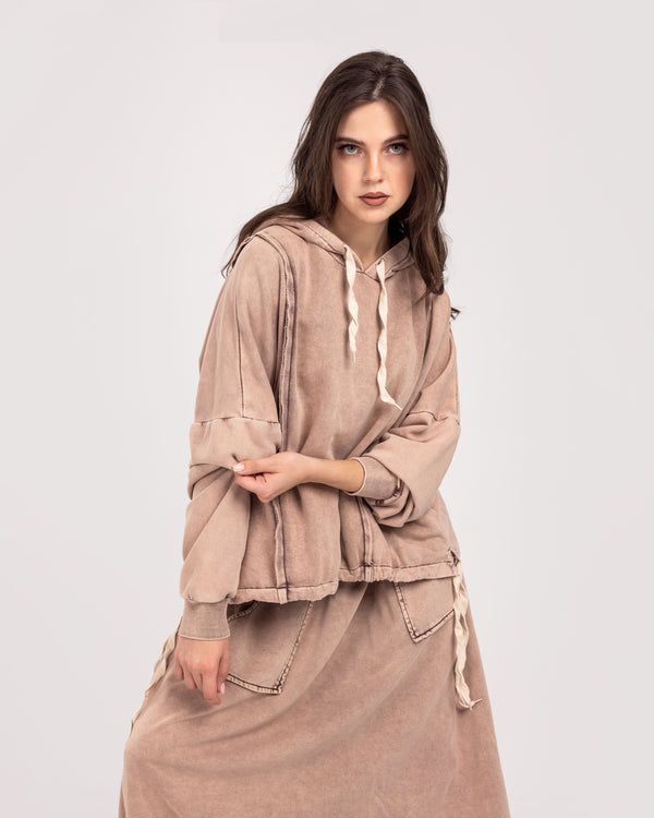 Beige Washed Sherwal Set - Theyab