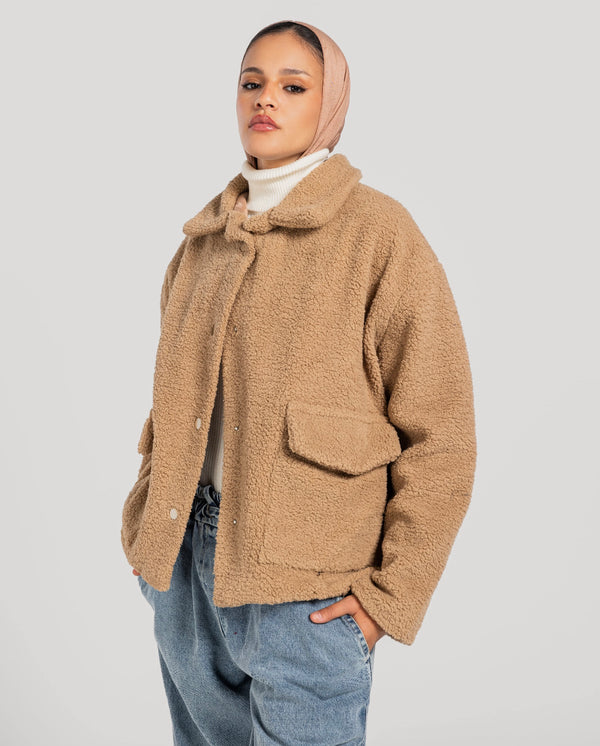 Short Beige Poodle Jacket - Theyab
