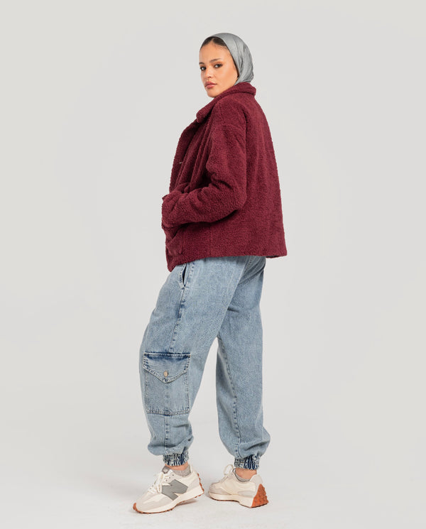 Short Burgundy Poodle Jacket - Theyab